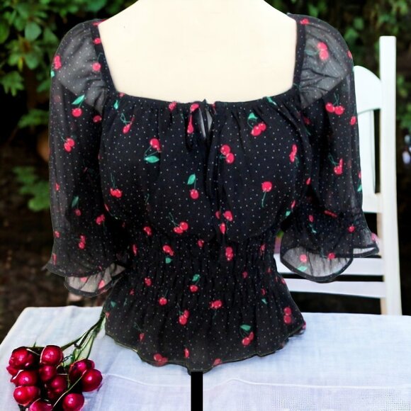 Haver London | Tops | Nwt Haver London L Black Sheer Sleeve Cropped ...